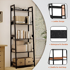 PPN Bookshelf - 5-Tier Tall Bookcase - Ladder Shelf for Bedroom/Living Room/Home Office - Black
