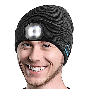 Ocatoma Bluetooth Beanie Warm Hat with Light Headphone Unique Tech Gifts for Men Dad Him Teenage Christmas Stocking Stuffers Black