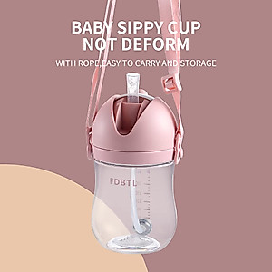 FDBTL Baby Soft Spout Sippy Cups, Learner Cup with Removable Handles, Leak-Proof, Spill-Proof, A Straw Brush, Break-Proof Cups for Toddlers Infant (Pink 9oz)