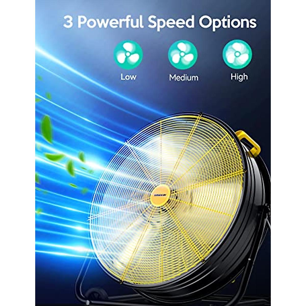 VAGKRI 24 Inch Industrial Drum Fan, 320W High Velocity Floor Fan, 3 Speed Heavy Duty Metal Air Circulator, 360° Tilt with Casters Handle ETL Standard for Patios, Warehouse, Commercial, Basement