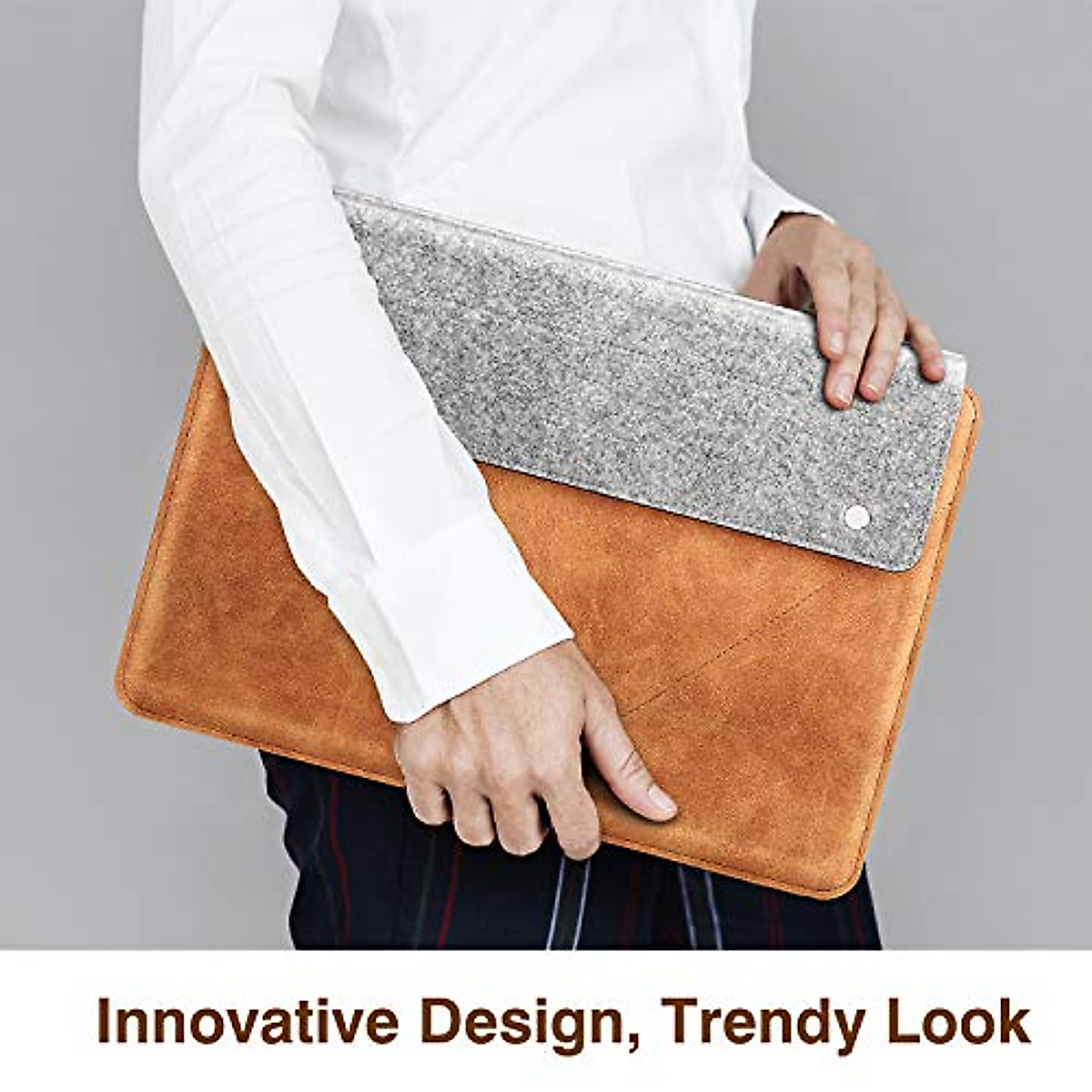 MoKo 13-13.3 Inch Laptop Sleeve Fits MacBook Pro 13" M2/M1, MacBook Pro 14", MacBook Air 13.3", iPad Pro 12.9", Surface Pro 9/8 13", Felt & PU Leather Case Bag with Pocket, Gray&Brown