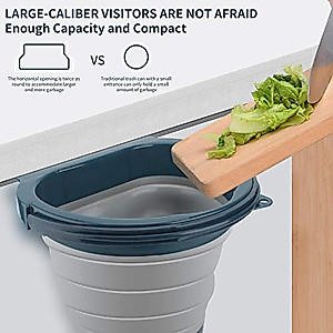 Eleganted Hanging Kitchen Trash Can 4L Folding Trash Can for Kitchen Cabinet Collapsible Hang Garbage Can Countertop Garbage Bin Bedroom Trash Can (Gray)