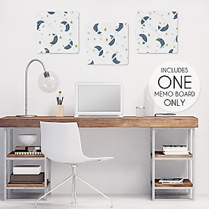 Sweet Jojo Designs Moon and Star Fabric Memory Memo Photo Bulletin Board - Navy Blue and Gold Watercolor Celestial Sky Gender Neutral Outer Space Galaxy
