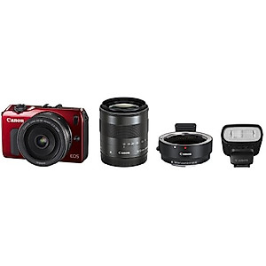 Canon EOS-M Mirrorless Digital Camera With EF-M 18-55MM, 22Mm STM Lenses with 90EX Flash with Mount Adapter EF-EOS M (Red) - International Version (No Warranty)