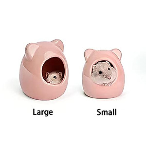 Small Pet Hideout Pink Ceramic House Cute Cave Critter Hut Nest for Mini Animals Gerbils Chinchillas Hamster Mice Rat - S/L