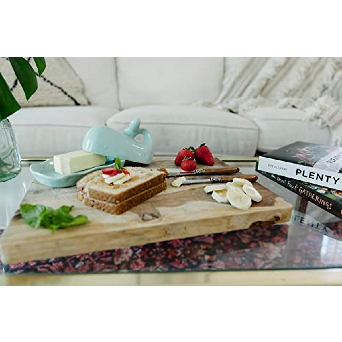 Creative Co-Op Whale Shaped Butter Dish with Lid, 1 EA, Aqua