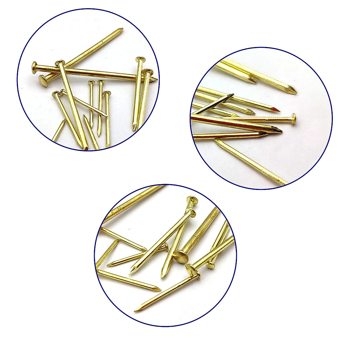 YOUYIDUN - 450 Pcs Nail Assortment Kit, Brass Nails for Hanging Pictures, Gold Finishing Nails Hardware Assortment Set, (0.78 in|1 in|1.57 in|2 in) Small Nails for Picture Hanging/Wood/Concrete Wall