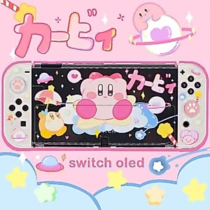 ENFILY Cute Protective Case for Nintendo Switch OLED, Cute Bling Clear Soft TPU Slim Cover, Kawaii Dockable Case for NS, Sparkle Skin Set