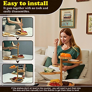 Cheese Boards Charcuterie Gift Bamboo: 5-in-1 360° Rotation Unique Serving Platters for Housewarming Wedding Party Holiday Birthday Gift Easy Setup - UTCG U2