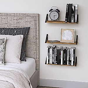 Wallniture Ponza Floating Shelves for Wall, Laundry Room and Bathroom Storage Shelf Unit Set of 3, Natural Burned Rustic Wood Wall Decor with Metal Floating Shelf Bracket