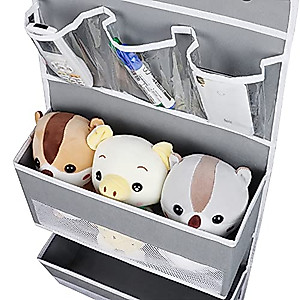 Univivi Over Door Hanging Organizer Storage with 5 Large Pockets and 3 Small PVC Pockets for Cosmetics Wall Hanging Storage Organizer for Pantry Baby Nursery Bathroom Closet Dorm, (Grey)