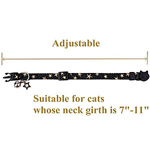 Star Charm Studded Cat Collar Breakaway with Bell,Black Puppy Collars for Small Dogs