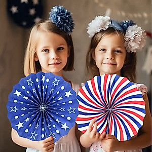 4th of July Decorations Independence Day Patriotic Decor Set - Red White Blue Paper USA Banner Flag Fans Star Streamer Pom Poms for Memorial Veterans Labor Presidents Flag Day Home Parties Accessories