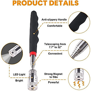 Dailymag Magnetic Wrist Holder and Retractable Magnetic Pick-Up Stick with LED, 2 in 1 Magnetic Tool Set, Tool Belt with Strong Magnets for Holding Screws/Nails/Drill, Ideal for Dad, Husband