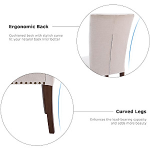 COLAMY Upholstered Fabric Dining Chairs Set of 6, High Back Padded w/Nailed Trim & Solid Wood Legs, Classic Parsons Side Chair for Home/Kitchen/Living Room-Beige