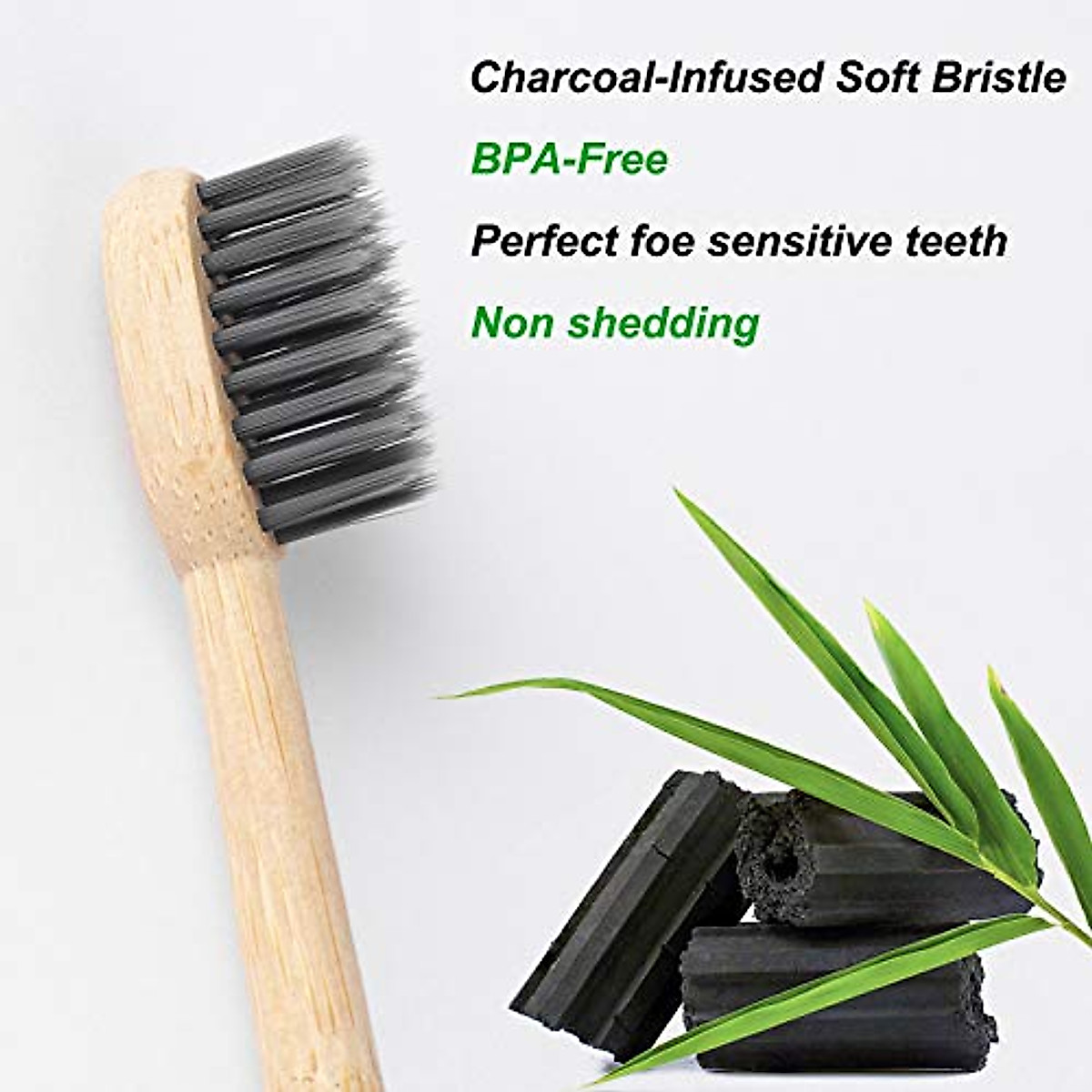 Biodegradable Bamboo Toothbrush, Natural Charcoal toothbrushes Soft Bristle Toothbrush Eco-Friendly Sustainable Toothbrush BPA Free Organic Compostable Travel Toothbrushes Wooden toothbrushes, 6 Pack