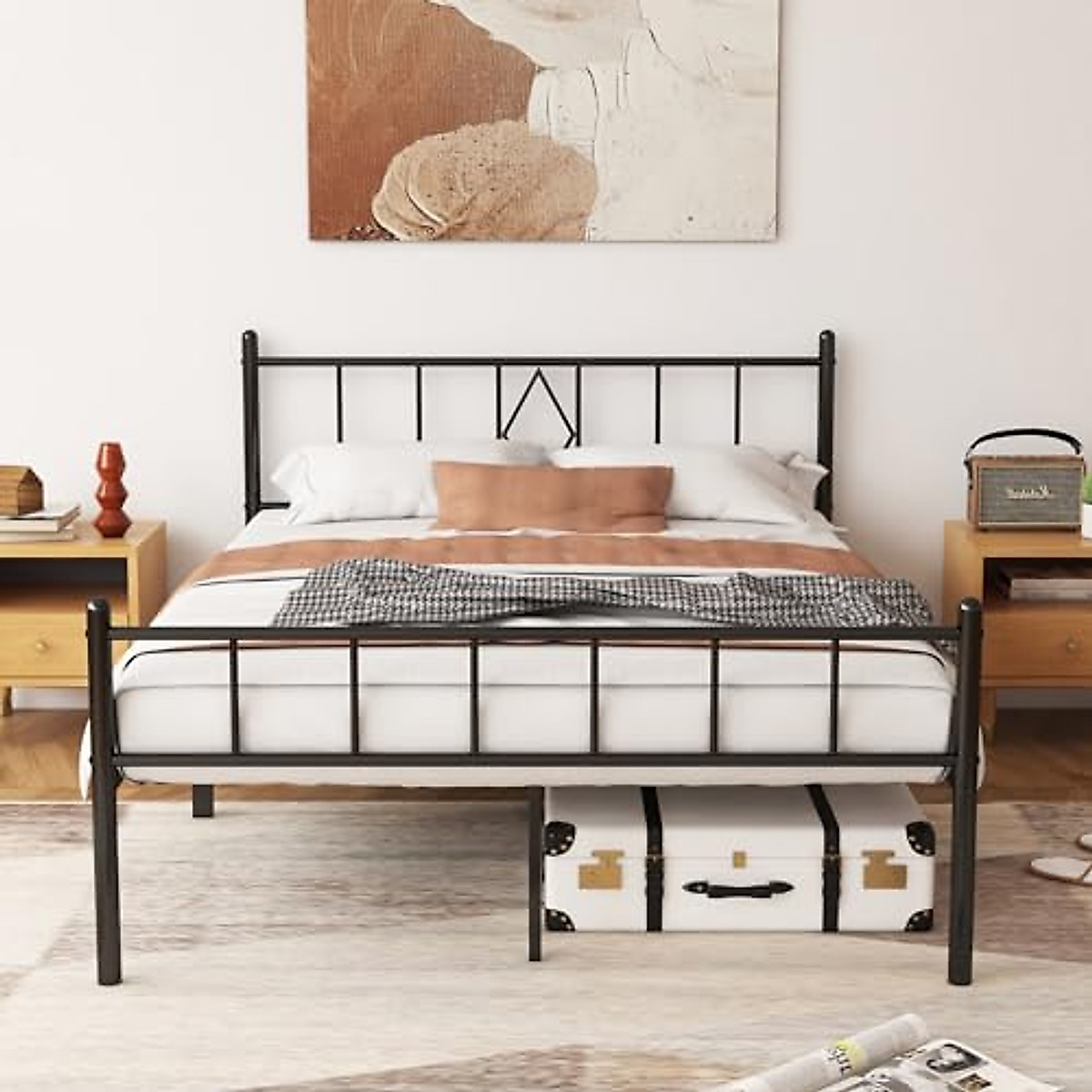 Mavesmog Full Size Bed Frame 14 inch Metal Platform Mattress Foundation with Headboard Footboard, Heavy Duty Full Bed Frame, No Box Spring Needed, Under Bed Storage Easy Assembly
