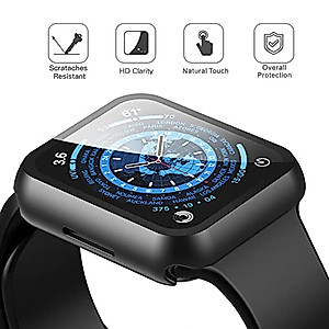 Misxi 2 Pack Hard PC Case with Tempered Glass Screen Protector Compatible with Apple Watch Series 8 Series 7 45mm, Ultra-Thin Scratch Resistant Overall Protective Cover for iWatch S8 / S7, Black