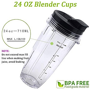 [ New Model] Replacement blender Blade and 24oz cups Accessories, Only Compatible with Nutri Ninja Foodi Power Blender SS150,SS151,SS300, SS350,SS351, SS351TGT, CO351B, SS100, SS101, SS101C, CO101B