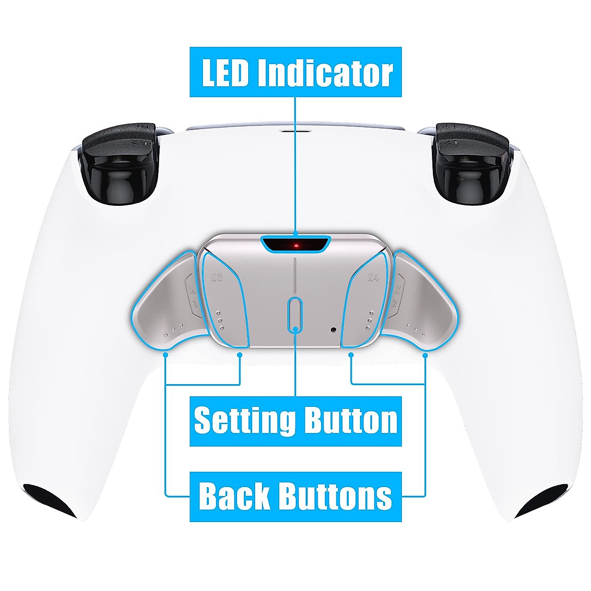 eXtremeRate White Programmable Real Metal Buttons (RMB) Version RISE4 Remap Kit for PS5 Controller BDM 010 & BDM 020, Upgrade Board & Redesigned Back Shell & 4 Back Buttons for PS5 Controller