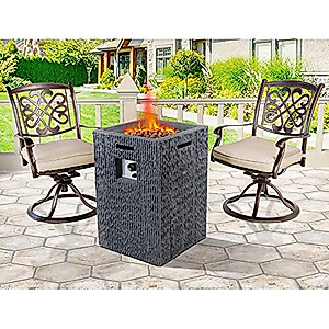 19 inch Outdoor Propane Fire Pit Table, 40,000 BTU Patio Gas Heater Column with Vertical Texture Surface, Red Lava Rocks, and Waterproof Cover