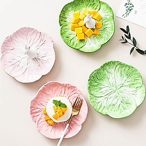 ERINGOGO Green Bunny Bowl Plate Set Ceramic Fruit Bowl, Cabbage Shaped Salad Bowl for Food Spring Party Easter Dinnerware