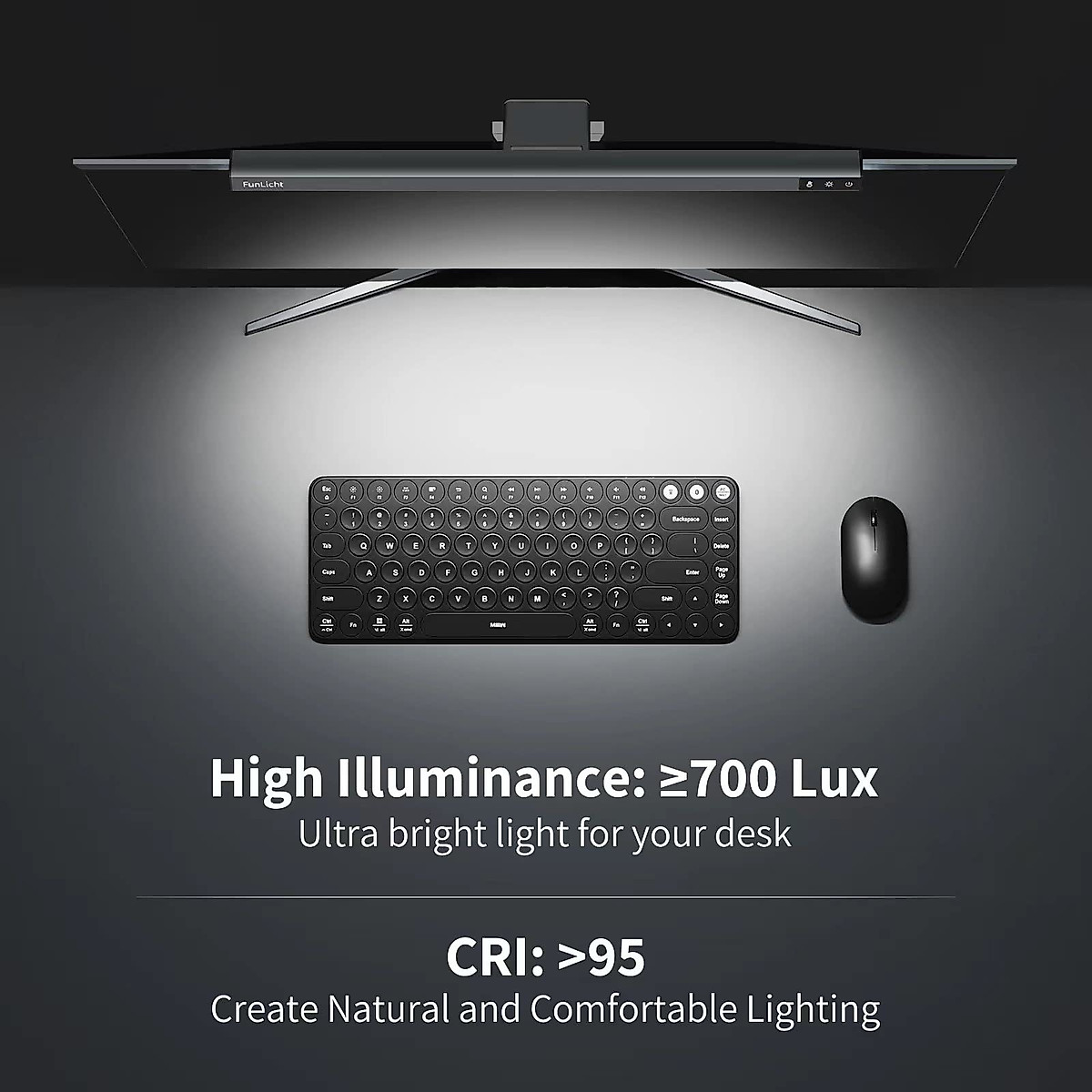 Funlicht Monitor Light Bar, Computer Monitor Lamp for Eye Caring LED Dimmable Screen Light Bar, Touch Control USB Powered Screenbar for Desk/Office/Home/Game, Silver Gray