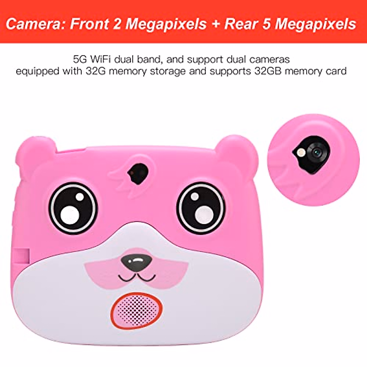 HEEPDD Kids Tablet, HD Tablet 32GB ROM 5000mAh US Plug 100‑240V 7 Inch Screen Dual Camera for Game (US Plug)