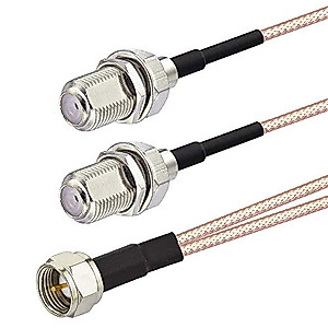 Superbat F-Type Splitter Cable F Male to F Dual Female Coax Splitter Cable V-Type F Type TV Splitter Cable Satellite 50ohm 15cm(6 inches)