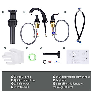 WOWOW Widespread Bathroom Faucet Oiled Rubbed Bronze Bathroom Sink Faucet 3 Hole Vanity Faucet 2 Handle Basin Faucet 8 Inch Mixer Tap with Pop Up Drain and Supply Hose