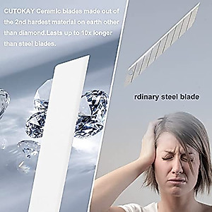 CUTOKAY Ceramic Box Cutter Utility Knife Ceramic Blades Finger Safe Paper Knives Retractable Craft Cutter Friendly Cutters for Foam Cardboard Cutting Auto-Lock clip [5-Pack]