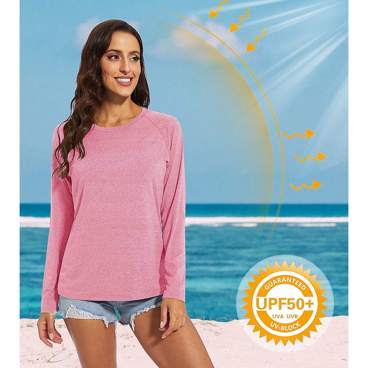 MAGCOMSEN T Shirts for Women Long Sleeve UV T Shirts Summer Running T Shirts Fishing Hiking T Shirts Quick Dry Workout Outdoor T Shirts Pink M