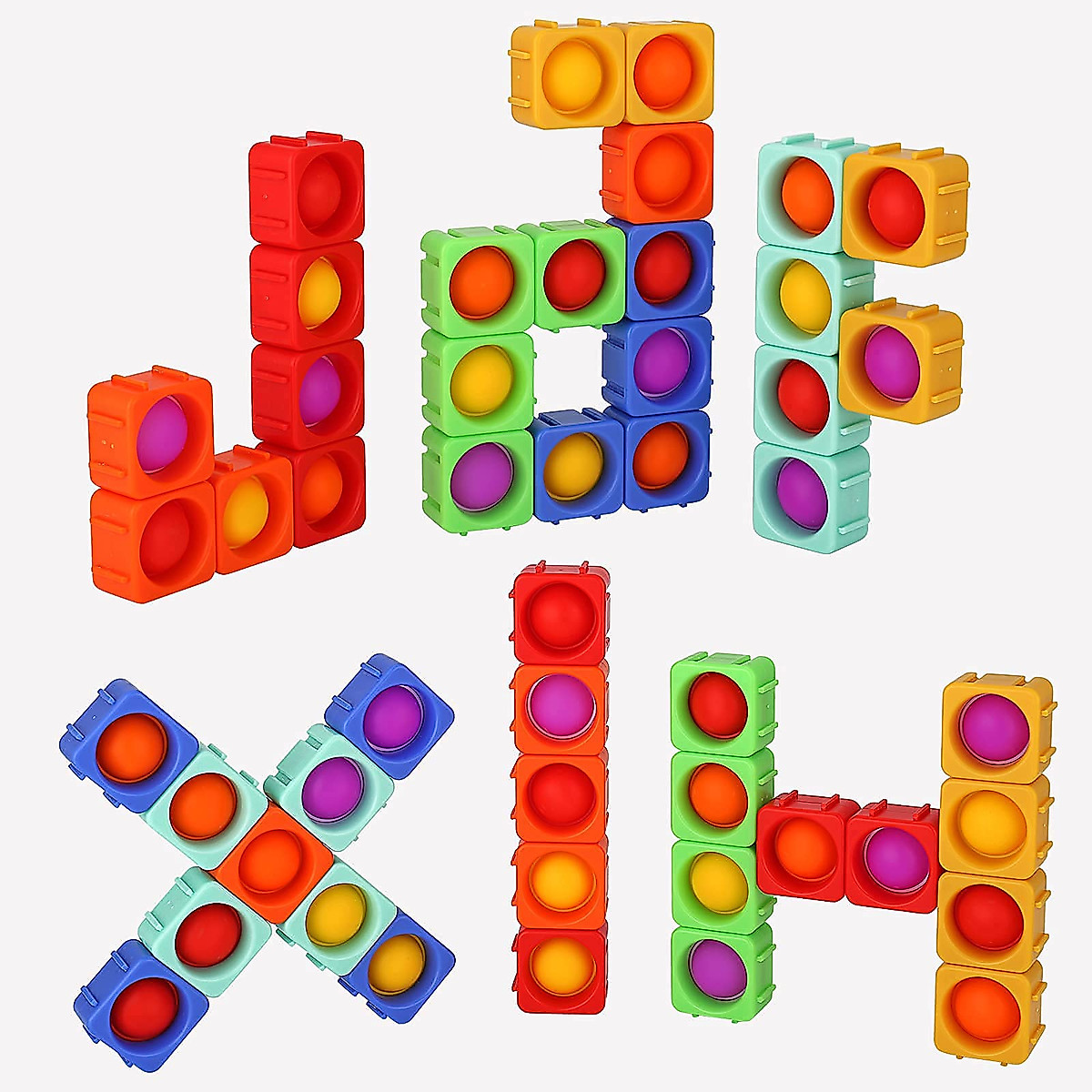 AOMAY Pop Fidget Sensory Toy, 24Pcs Educational Building Blocks for Kids, Silicone Fidget Toys for Adults, Rainbow Infinite DIY Puzzle Toy Xmas Gift Set