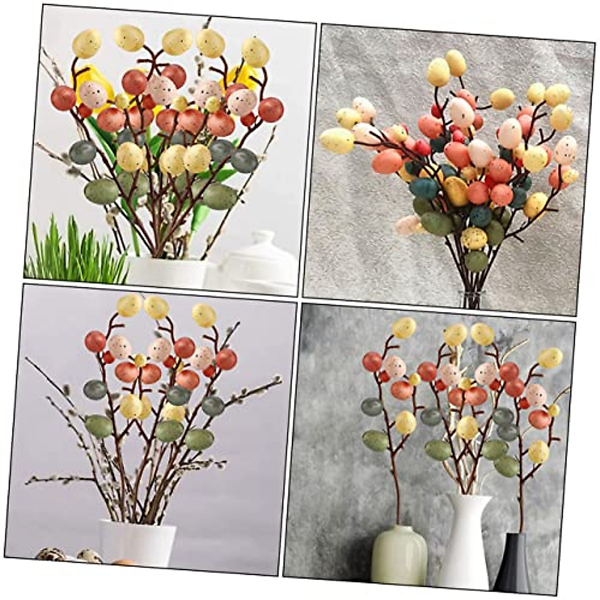 Artibetter 3pcs 5 Egg Decoration Easter Egg Vine Easter Eggs Decor Easter Party Favors Easter Vase Filler Spring Egg Stems Easter Picks with Pastel Easter Eggs Flower Shape Plant Basket Foam