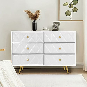 EazeHome White Dresser, 6 Drawers Dresser with Wide Double Drawer, Chest of Drawers Large Storage Cabinet for Bedroom, Living Room, Entryway, Hallway
