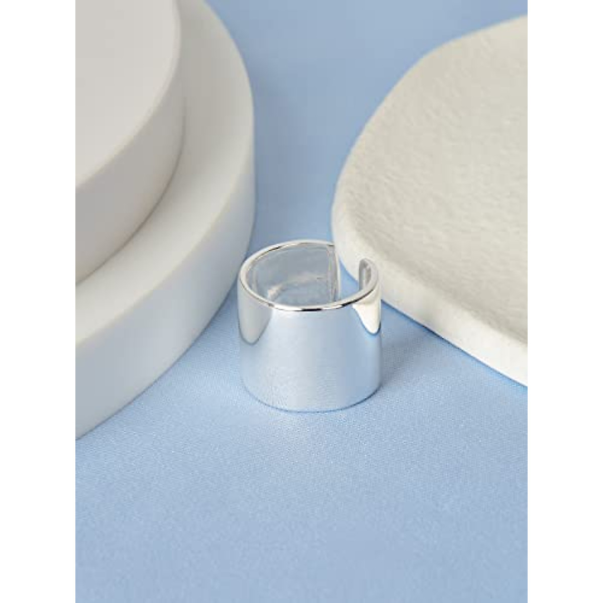 SILBERTALE 14mm Wide 925 Sterling Silver Plain Big Adjustable Open Finger Ring Cuff Thumb Ring Band Fits US Size 5-7