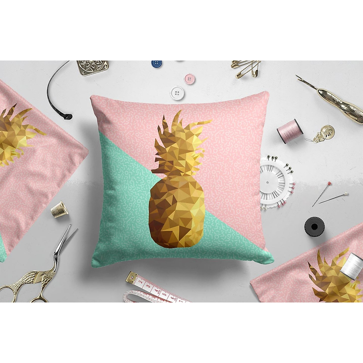 iiRov Summer Design Ink-Fuzed Decorative Throw Pillow - Geometric Summer Pineapple v1