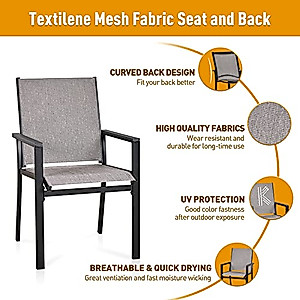 MEOOEM Patio Dining Set 5 Pieces Outdoor Metal Furniture Set, 4 x Textilene Chairs with 37 INCH Rectangular Umbrella Table for Outdoor Garden Backyard