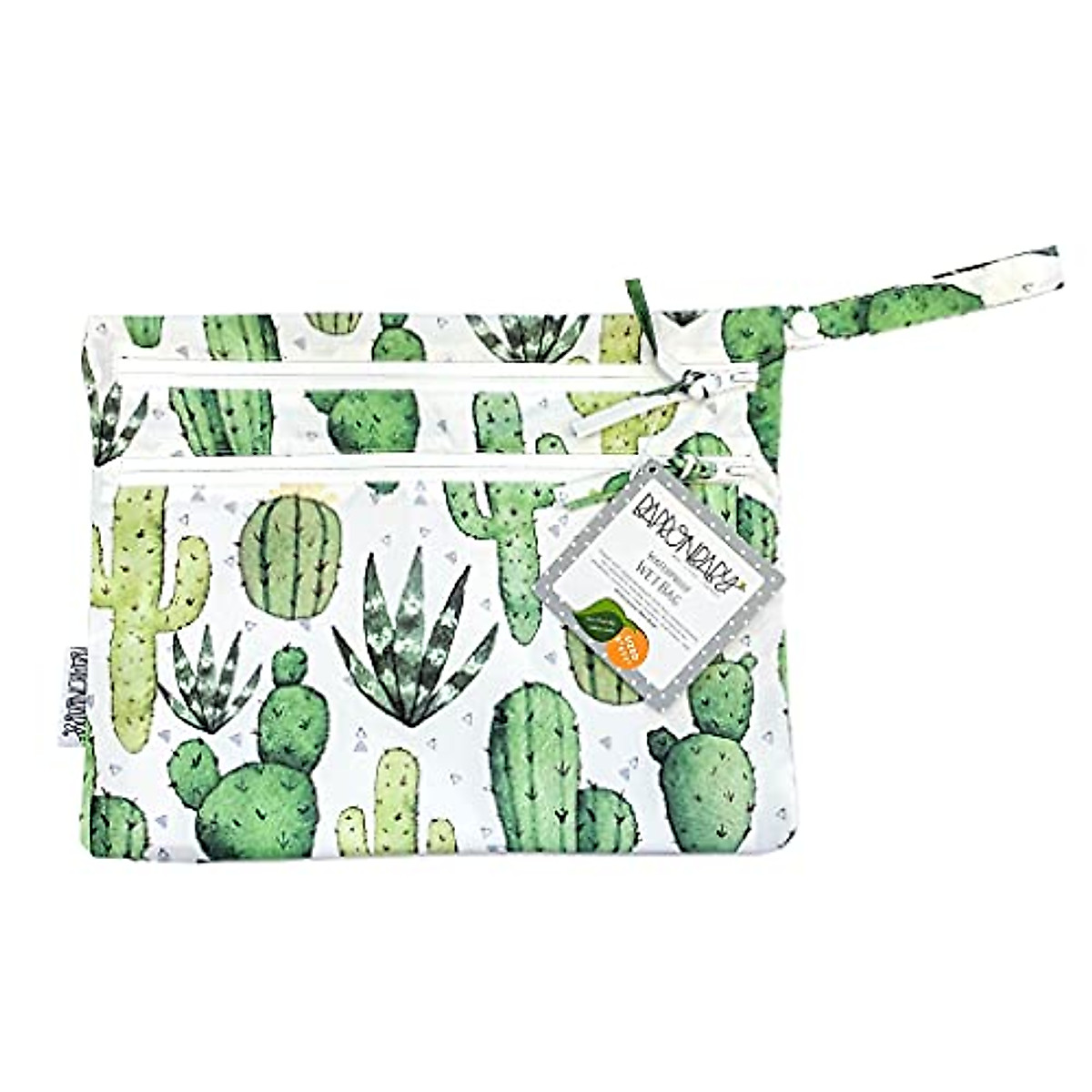BapronBaby Desert Cactus Wet Dry Bag - Waterproof Two Zipper Pockets - Reusable for Mealtime, Diapers, Stroller, Snacks, Swimsuits - Machine Washable - 11" x 9"