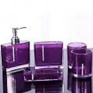 Yosoo 5 Piece Bathroom Accessory Set, Acrylic Gift Set Toothbrush Holder Cup Soap Dispenser Soap Dish Tumbler Straw Set Bathroom, Purple