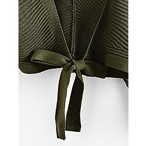 ZAFUL Women's Ripped Solid V Neck Ribbed Knitted Jumper Loose Sweater Long Sleeves Wrap Cropped Pullovers Top