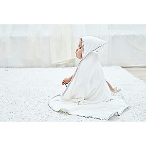 HIPHOP PANDA Bamboo Hooded Baby Towel - Soft Hooded Bath Towel with Ears for Babie, Toddler,Infant - Ultra Absorbent, Natural Baby Towel Perfect (White, 30 x 30 Inch)