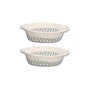 2 pack Small Storage Baskets, Desk Basket for Jewellery&Keys, Cute Rope Baskets, Small Basket Home Storage, Small Table Basket, Organizers and Storage, Small Woven Basket,(Camel & White - Hemp Rope)