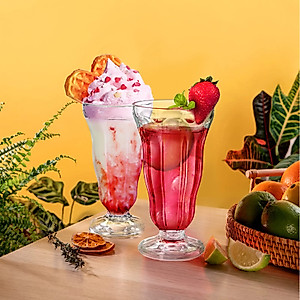 Mezchi 6 Pack Acrylic Milkshake Glasses, 15 OZ Clear Old Fashioned Soda Glass, Shatterproof Footed Ice Cream Cups, Plastic Pina Colada Fountain Glasses, Great for Juice, Tropical Drinks, Party