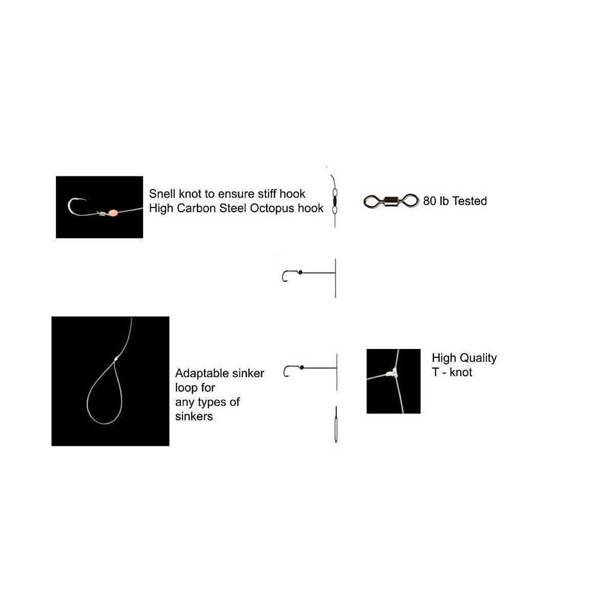 High Low rig High Carbon Steel Octopus 4/0 Hooks Berkley 60lb Surf or Deep Drop Salt Water hi Low rigs Boat hi lo rigs Made in USA