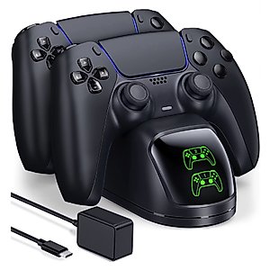 Controller Charging Station for PlayStation 5 Dualsense Controller with Dual Stand Charger Dock, Upgrade Controller Charger for PS5 Accessories Fast Charging Cable, Charging Station Black for PS5