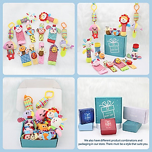 Baby Hanging Toy, Wrist Rattles, Rattle Socks, Handheld Wearable Washable Adjustable Rattle Toy, Newborn Present Baby Shower Birthday Gift Set for 0 1 2 3 Years Old Babies (12PCS-J)