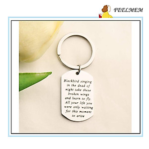 FEELMEM Song Lyrics Art Jewelry Blackbird Singing Song Quote Keychain Blackbird Singing in the Dead of Night Inspirational Gifts (keychain-Blackbird)