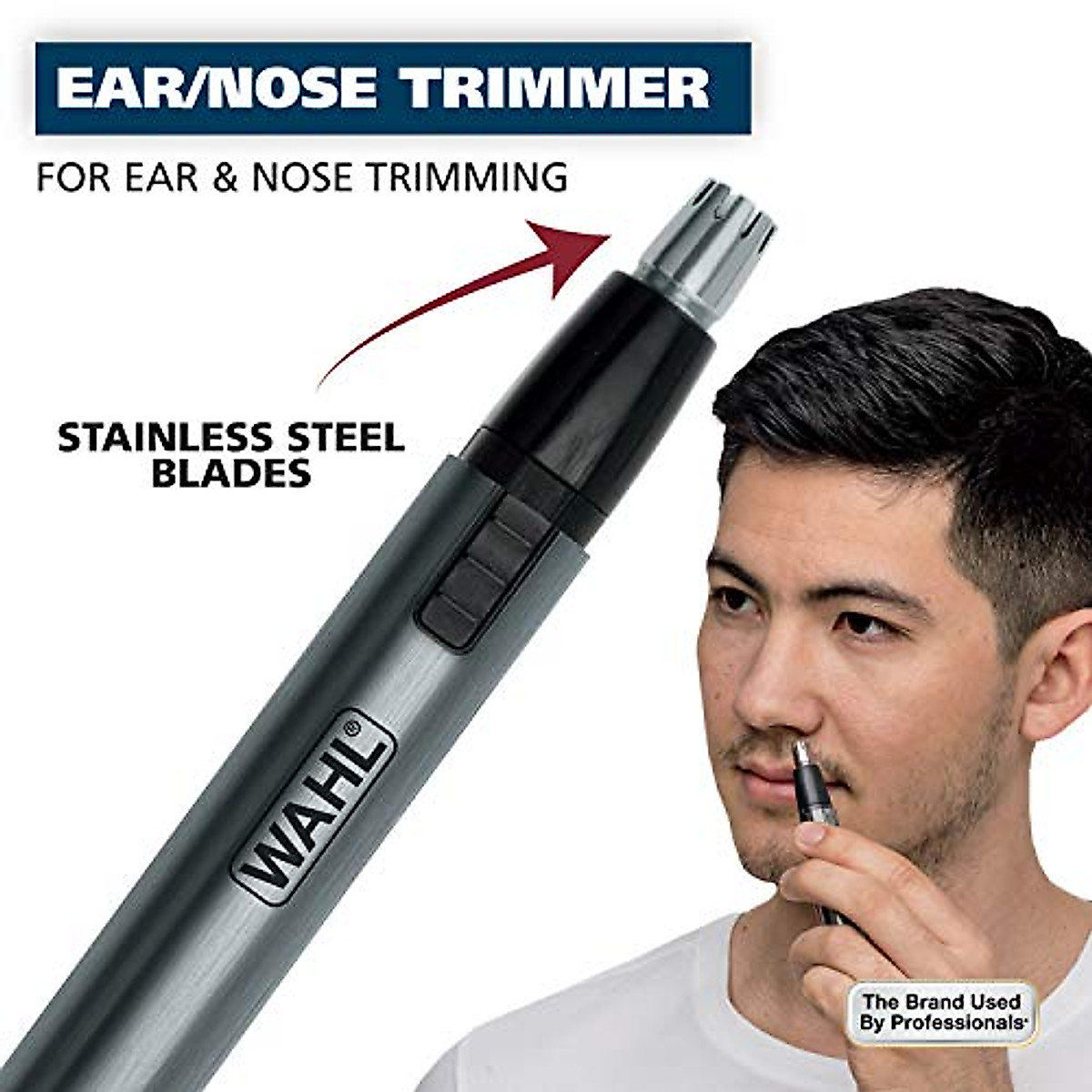 Wahl Micro Groomsman Personal Pen Trimmer & Detailer for Hygienic Grooming with Rinseable, Interchangeable Heads for Eyebrows, Neckline, Nose, Ears, & Other Detailing - 05640-600