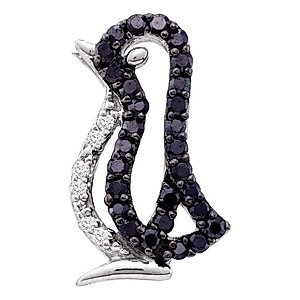 Dazzlingrock Collection 10kt White Gold Womens Round Black Color Enhanced Diamond Penguin Bird Animal Pendant 1/6 ctw